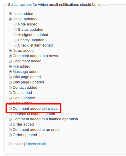 Notifications | RedmineUP Help | Invoices plugin documentation